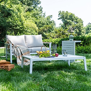 LebenLiebe Patio Furniture Set Outdoor Loveseat Sofa Aluminum 2 Seater Sofa with Beige Cushions All Weather Conversation Set for Garden Balcony, White Frame