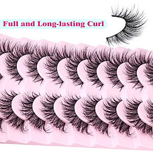 Newcally False Lashes, 9 Pairs Cat Eye False Eyelashes, Wispy Eyelashes, Faux Mink False Eyelashes, 3D Volume Lashes Strips, Handmade Cotton Thin Lash Band, Vegan, Cruelty Free