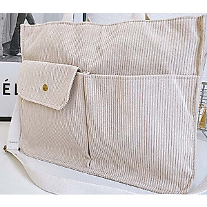 Corduroy Tote Bag for Women Casual Shoulder Handbags Large Hobo Crossbody Bag Large Travel Tote Handbag Purse Satchel Bag