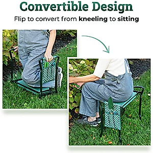 Garden Kneeler And Stool - Foldable Garden Seat For Storage - EVA Foam - Heavy Duty and Lightweight Gardening Yard Tools - Great for Gardening Gifts for Women - Bench Comes With Tool Pouch and Gloves