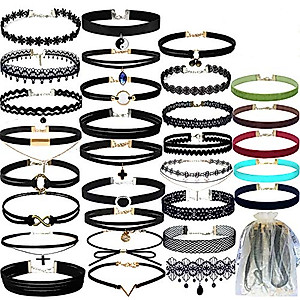 YOKER 30 PCS Necklaces Black Velvet Choker Set for Women Adjustable Classic Gothic Tattoo Lace Chokers Stretch Necklace for Party Cosplay Christmas Birthday