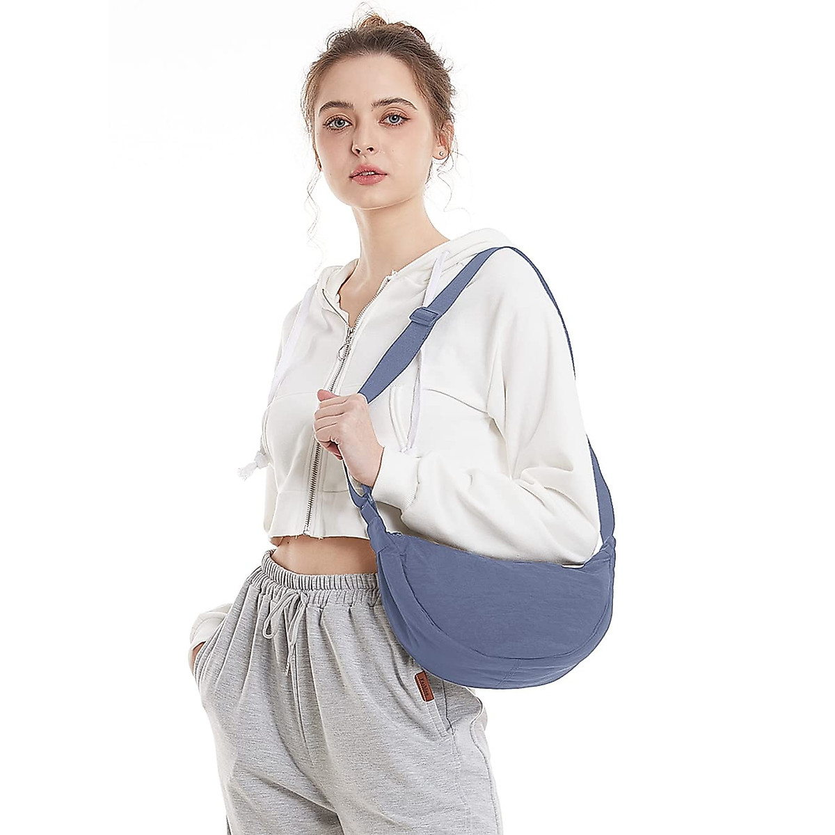 YIKOEE Crescent Bag for Women Men Small Sling Crossbody Bag with Half Moon Shape (Blue)