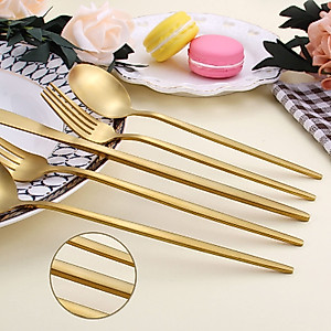 Matte Gold Silverware Set for 8, LAZAHOME Stainless Steel Flatware Cutlery Set, 40-Piece Kitchen Utensil Set Include Spoons And Forks Set, Satin Polished Finished, Dishwasher Safe.