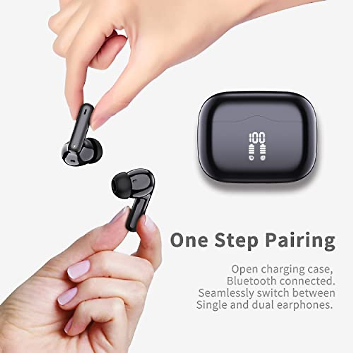 Wireless Earbuds, Headphones Wireless Bluetooth 5.3 Ear Buds, Wireless Headphones with Mic, 36H Playtime Noise Canceling Headphones with LED Display, IP7 Waterproof Earphones for Android IOS, Black
