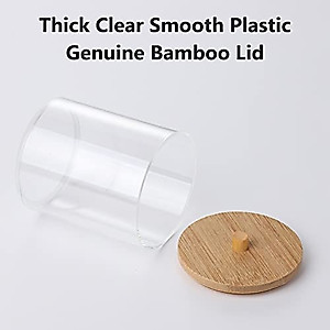 4 Pack Qtip Holder, Clear Plastic Apothecary Jars with Bamboo Lids, 10 Oz Bathroom Canisters Cotton Ball Holder Containers for Cotton Rounds Swabs, Floss Picks, Makeup Sponge, Vanity Organizer Qtip Dispenser