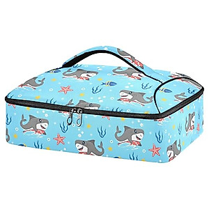 Kcldeci Insulated Thermal Food Carrier Insulated Casserole Carrier for Hot or Cold Food,Cool Jaw Surf Cartoon Insulated Tote Bag for Potluck Cookouts Parties Picnic,Lasagna Lugger