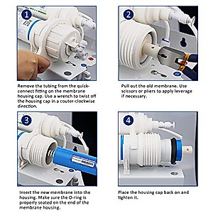 Membrane Solutions 100 GPD RO Membrane, Reverse Osmosis Membrane with Membrane Housing, Replacement for Under Sink Home Drinking RO Water Filter System, Wrench,1/4" Quick-Connect Fittings,Check Valve