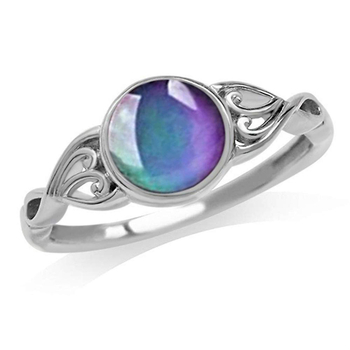Cuteshop Vintage Silver Ring 925 Sterling Silver Round Crystal Temperature Sensitive Color Changing Mood Ring (7), multicolor