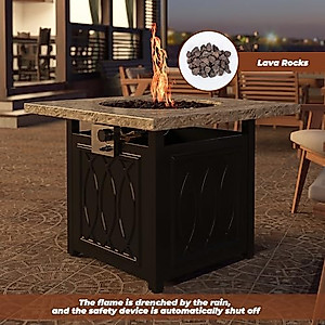 32in Fire Pit Table 50,000 BTU Square Propane Gas Firepit Table Gas Fire Table Auto Ignition Coffee Table with Waterproof Cover Lava Rocks for Outside Patio,Brown