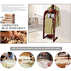 FOLREORP Suit Valet Stand Freestanding with Top Tray Contour Hanger Trouser Bar Shoe Rack Tie & Belt Wardrobe Valet Stand Stand Organizer for Both Living Room and Bed Room Pine
