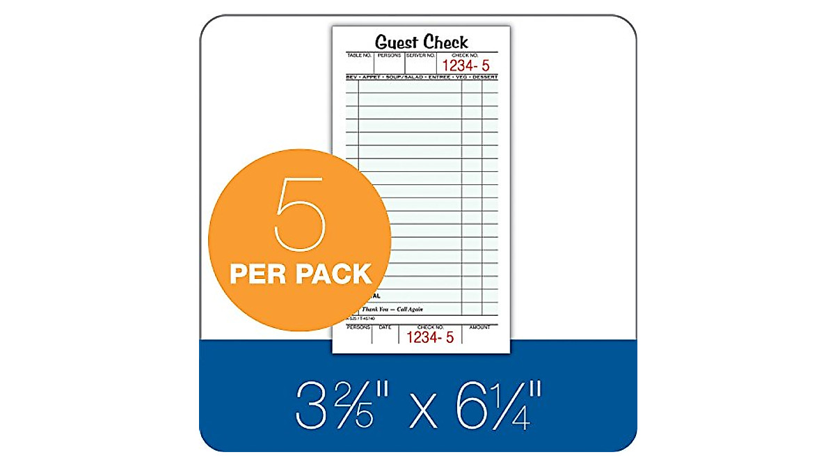 Adams Single Part Perforated Guest Check Pads, 5 Pads