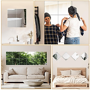 Queekay 20 Pcs Home Gym Mirrors 12'' x 12'' Mirror Tiles Self Adhesive Workout Frameless Acrylic Wall Mirror 2mm Thick Wall Mounted Mirror Sheets Mirror Trays for Wedding Table Centerpieces