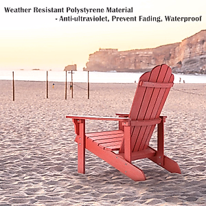 Adirondack Chair Weather Resistant , Hard Plastic Adirondack Chair with Cup Holder, Comfortable Easy to Assemble and Maintain, Outdoor Chair for Patio, Backyard Deck, Fire Pit & Lawn Porch - Red