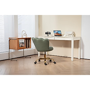 hegmentine Modern Home Office Chair Desk Chair Task with Wheels Swivel Vanity Chair Makeup Chair Height Adjustable Chairs Velvet Living Room, Bedroom (Olive Green)