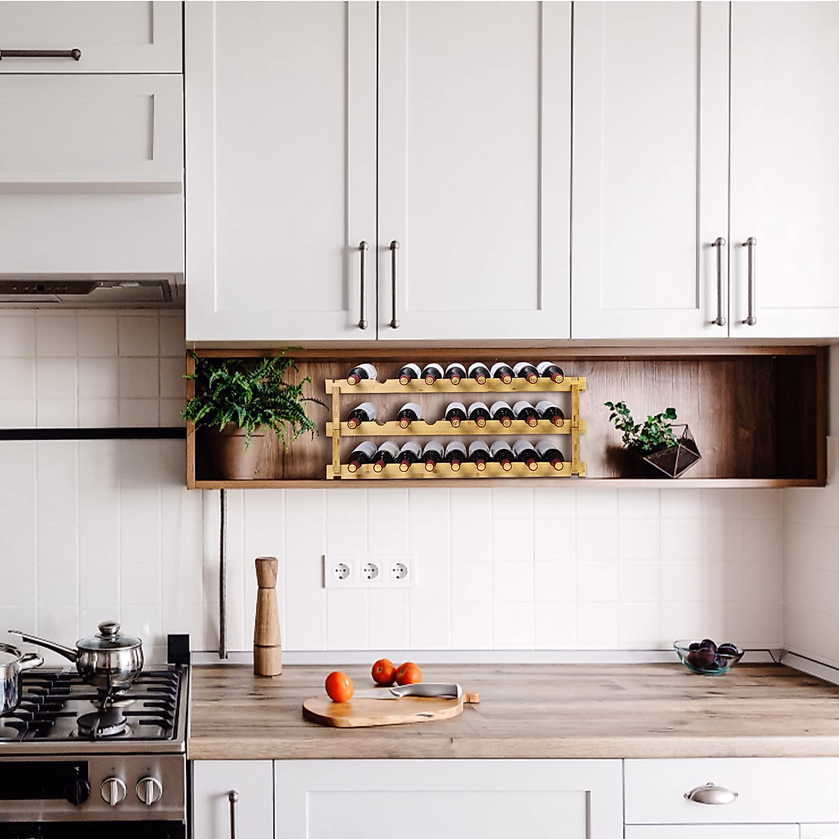 Finnhomy 18-Bottle Stackable Natural Bamboo Wine Display and Storage Rack