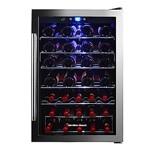 Hamilton Beach HBWF4303, 43-Bottle Wine Cooler Fridge Cellar with Curved Wire Shelves, Digital Control, Mirror Finish
