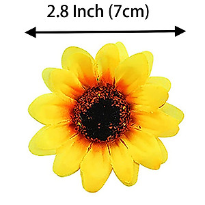 Yansanido 100 Pcs 2.8 Inch (7cm) 2 Layer Petals Artificial Sunflower Heads for Home, Office and Wedding Decoration