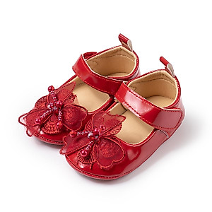Oamico Infant Baby Girls Mary Jane Flats Non Slip Rubber Sole with Bownot Toddler First Walkers Princess Wedding Dress Shoes