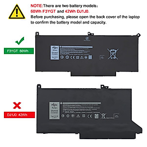 Dentsing 60Wh F3YGT Laptop Battery for Dell Latitude 12 7000 7280 7290/13 7000 7380 7390 P29S002/14 7000 7480 7490 P73G002 Series DM3WC DM6WC 2X39G KG7VF 451-BBYE 453-BBCF 7.6V 4 Cells