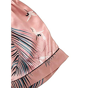 SheIn Women's 7pcs Pajama Set Cami Pjs with Shirt and Eye Mask Pink Crane Large