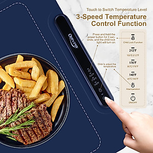 Silicone Food Warming Mat,3 Temperature Set Food Warmer with Child Lock,Quick Heating of Surface,Anti-Scald of Back,Portable Warming Trays for Party,Food Warmer Mat for Thawing,Drying,Fermentation