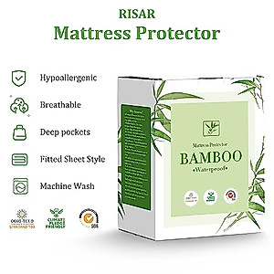 RISAR Queen Size Bed Waterproof Mattress Protector - Cooling Water Proof Mattress Cover for Kids, Breathable Mattress Pad Cover Washable, Wetting, 8''-21'' Extra Deep Pocket