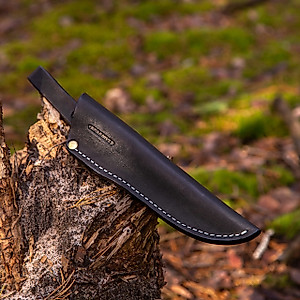 BPS Knives - Belt Knife Sheath - Black Leather Sheath for Mora Garberg - Sheath with Belt Loop for Vertical Carry of Fixed Blade Knife - Free Suspension Leather Case