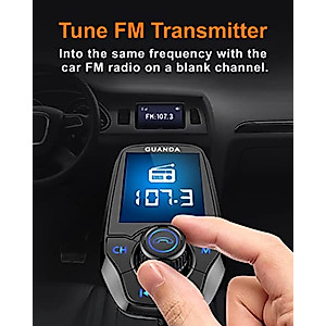 Bluetooth FM Transmitter in-Car Wireless Radio Adapter Kit W 1.8" Color Display Hands-Free Call AUX in/Out SD/TF Card USB Charger QC3.0 for All Smartphones Audio Players - RM100 Black
