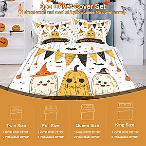 DiuuDi Halloween Duvet Cover King Size 3D Printed White Background Duvet Cover Set Halloween Pumpkin Ghost Spider Web Festival Gift Comforter Cover Cozy Quilt Cover with 2 Pillowcases
