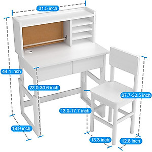 NKUGCFC White Kids Desk and Chair Set for 5-18 Year Old,Ergonomic Height Adjustable Childrens Study Desk with 2 Drawers,Kids Art Table with Storage-7HsbQo