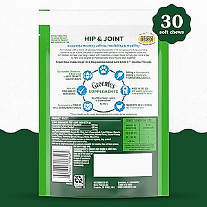 Greenies Supplements Hip and Joint Supplements for Dogs, Chicken Flavor, 30 Count Soft Chews Dog Joint Supplements, 6.08 oz.