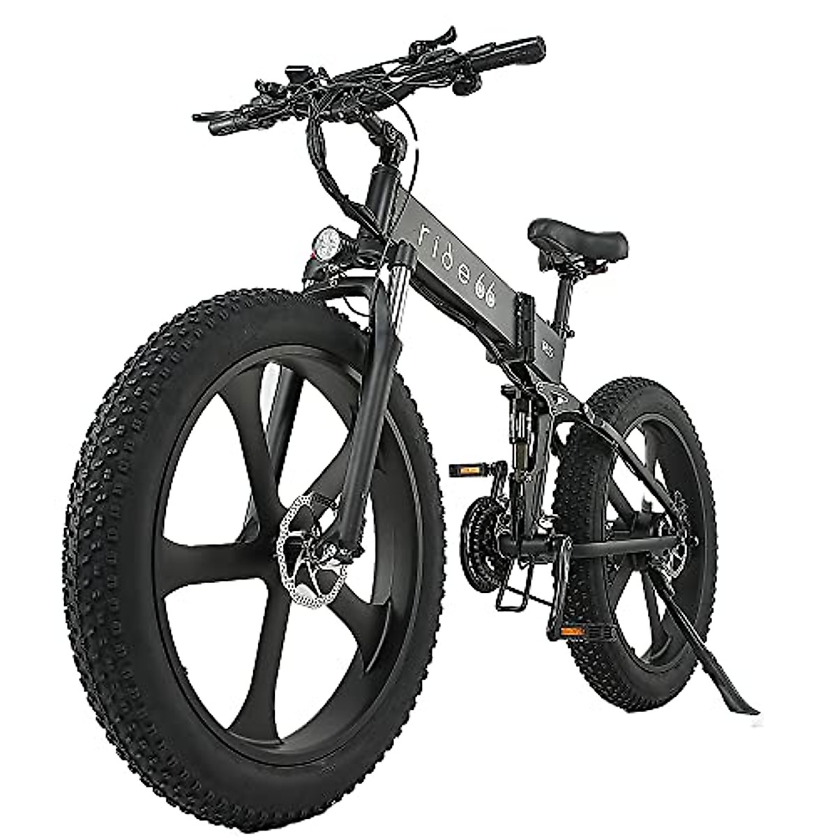 ride66 Electric Bike Folding Bicycle 1000W Powerful Motor 26 Inch Fat Tire Fork and Central Suspension 21 Speed Dual Battery Hydraulic Disc Brake for Adults