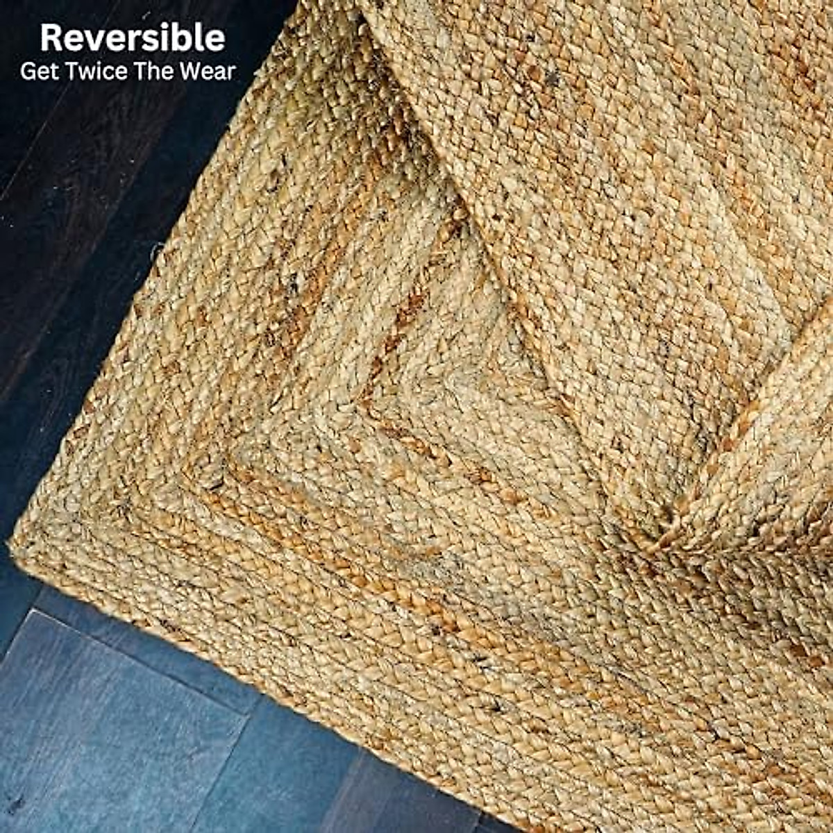 Homespice George Natural Jute Rug 4x6', Beautifully Hand Braided Farmhouse Rug in Rustic Burlap Style, Reversible, and Durable Braided Rug