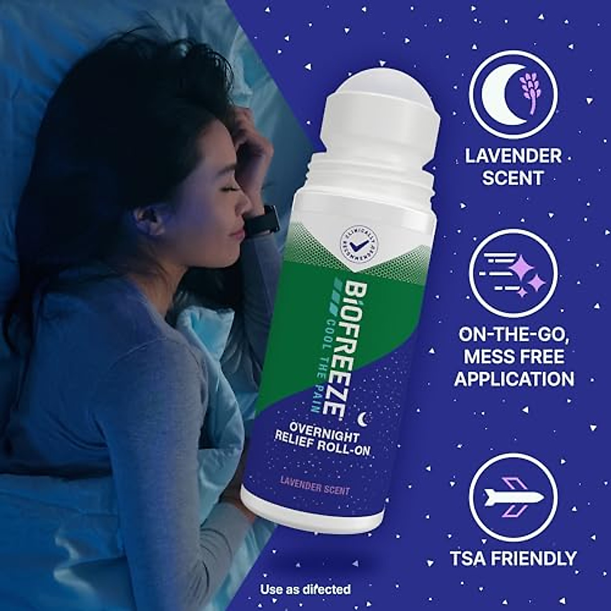 Biofreeze Overnight Pain Relief Roll-On, Arthritis Pain Reliver, Knee & Lower Back Pain Relief, Sore Muscle Relief, Lavender Scent, FSA Eligible, 2.5 FL OZ Biofreeze Menthol Roll-On