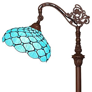 Thatyears Tiffany Floor Lamp Seagrass Blue Beads Style Gooseneck Arch Adjustable Corner Standing Reading Light Decor Bedroom Living Room Home Office
