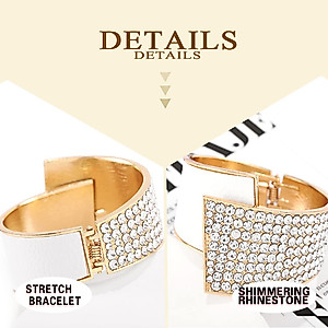 ELABEST Stylish Rhinestone Bracelet White Cuff Bracelets Stretch Bracelets Sparkly Hand Chain Wedding Parties Jewelry Accessories for Women (White)