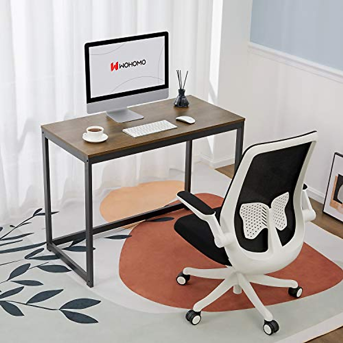 WOHOMO Small Computer Desk 39” Simple Modern Desk with Large Legroom Study Writing Desk for Home Office, Dark Brown