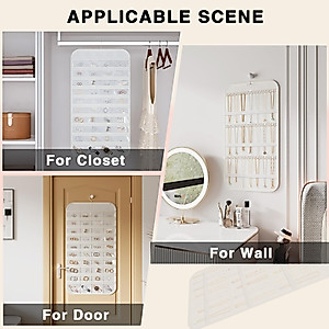 DonYeco Hanging Jewelry Organizer Storage, 40 Pockets 36 Hooks Necklace Earring Necklace Bracelet Ring Organizer, Double - Sided Design, White