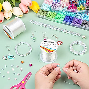 Bracelet String, Paxcoo 2 Rolls Elastic Stretchy Bead String Cord for Clay Beads Kandi Pony Beads Bracelets Jewelry Making (0.8MM, Crystal)