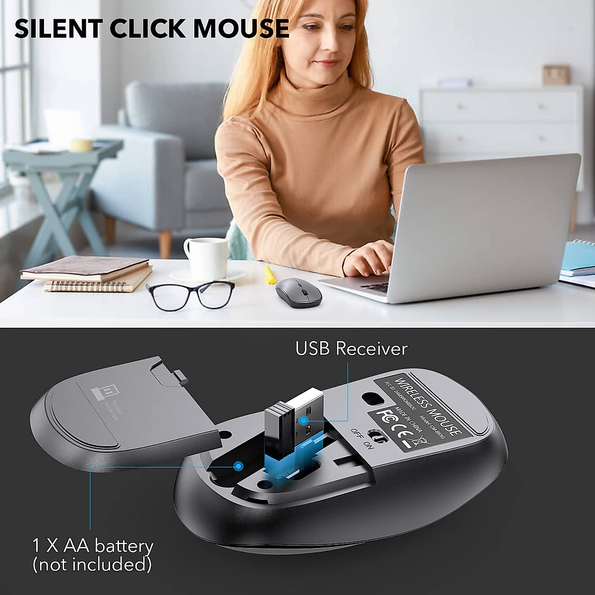Wireless Keyboard and Mouse Silent Compact Full-Size Keyboard with Responsive Keys Slim Design Noiseless 2.4G Keyboard Mouse Set Battery Powered, Cordless Combo for Mac, Computer, PC, Chromebook Grey