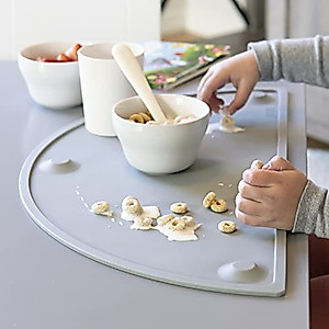 gasaré, Extra Large 22 x 11 Inches, Silicone Placemats for Toddlers, Placemats for Kids, Suction Cups, Raised Edges, Nonslip, Food Grade, BPA Free, Dishwasher Safe, Gray