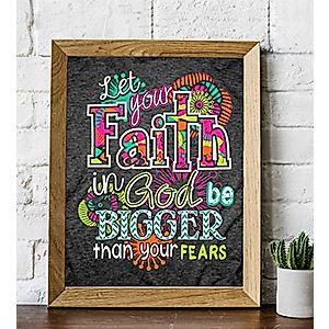 “Faith In God-Bigger Than Fears”-Inspirational Wall Art Sign-8 x 10" Shabby Chic Abstract Poster Print-Ready to Frame. Home-Bedroom-Office-Dorm-Church Décor. Perfect Christian Gift for Teens!
