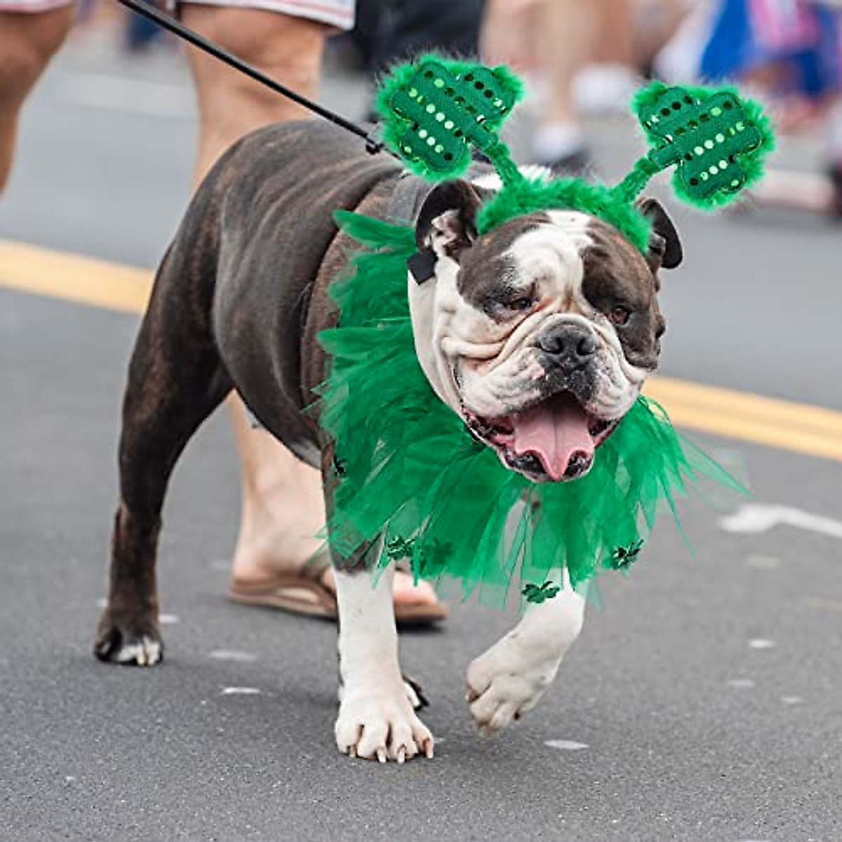 4 Pcs St Patrick's Day Dog Costume Pet Costume, Tutu for Dogs Sequins Bowtie Shamrock Headband Dog Dress Tutu Collar Green Puppy Skirt for St. Patrick's Day Irish Party Dog Pets Accessories Photo Prop