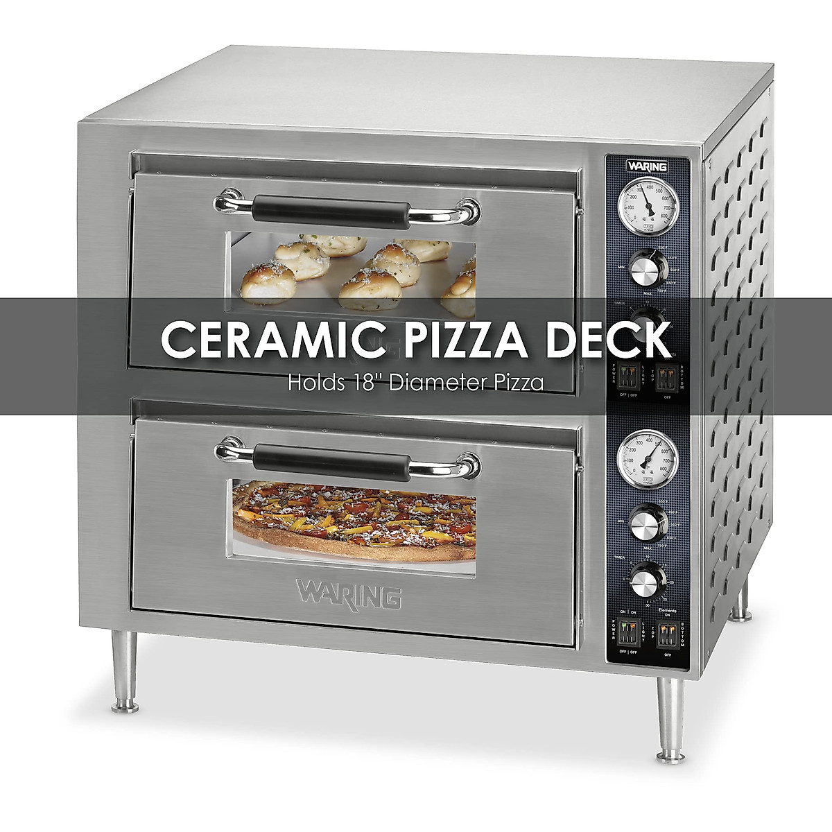Waring WPO750 Double-Deck Pizza Oven (Dual Door), Silver