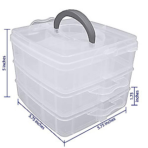 2 Pack - Stackable Craft Organizer Box, 3-Layer Small Storage Container Case, with Adjustable Compartments for Beads, Crafts, Jewelry, Fishing Tackle (5.75 x 5.75 x 5 inches)