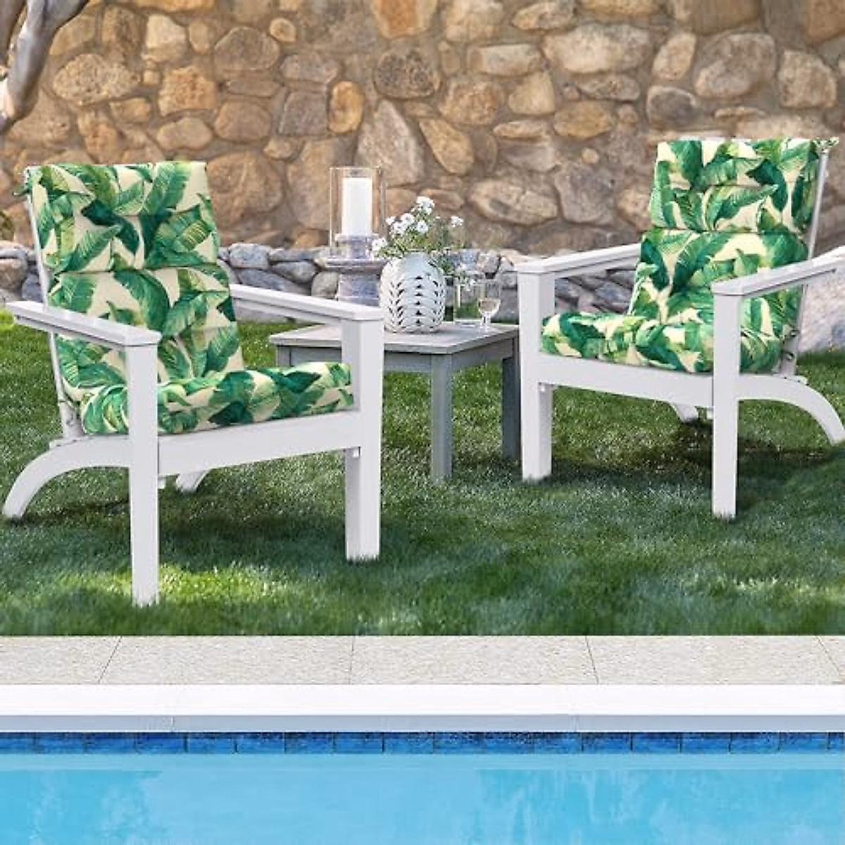 DYTXIII Set of 2 Outdoor High Back Chair Cushions 44"x 22",Water Repellent Rocking Chair Cushions Replacement, Seat/Back Chair Cushions for Patio,Porch,Balcony and Indoor - Swaying Palms