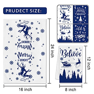 Pinatas Christmas Kitchen Towels Set of 4, Snowflake Blue Christmas Dish Towels, Winter Farmhouse Christmas Kitchen Decor, Hand Towels Housewarming Gifts for New Home