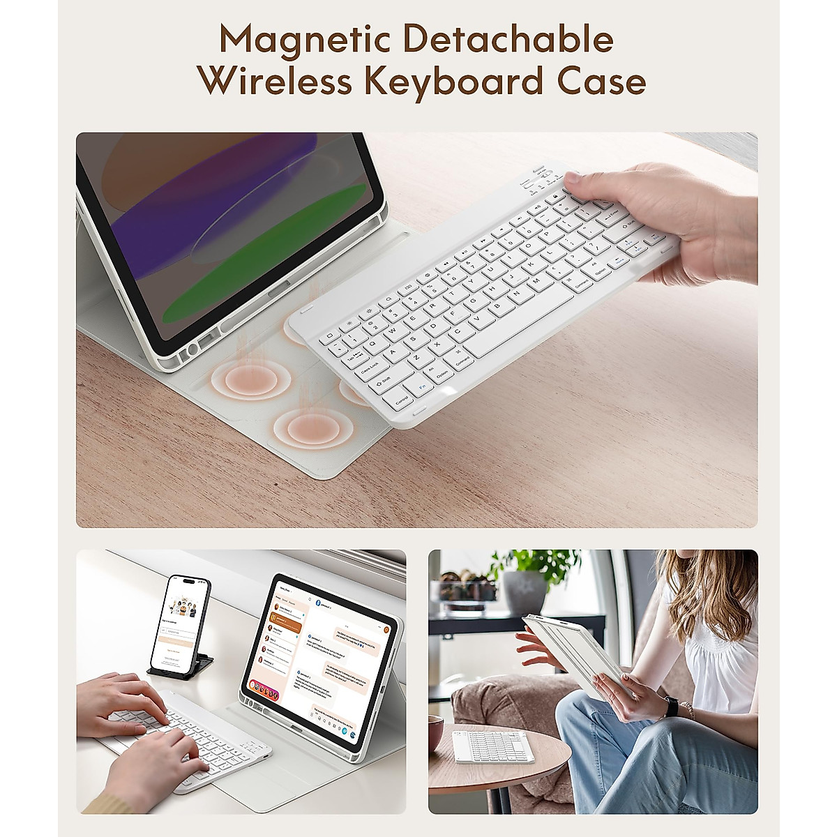 CHESONA Keyboard Case for iPad 10th Generation 10.9-inch 2022, Detachable Bluetooth Keyboard, Stand Folio Keyboard Cover with Pencil Holder, Rechargeable Keyboard for iPad 10th Gen 2022 (White)
