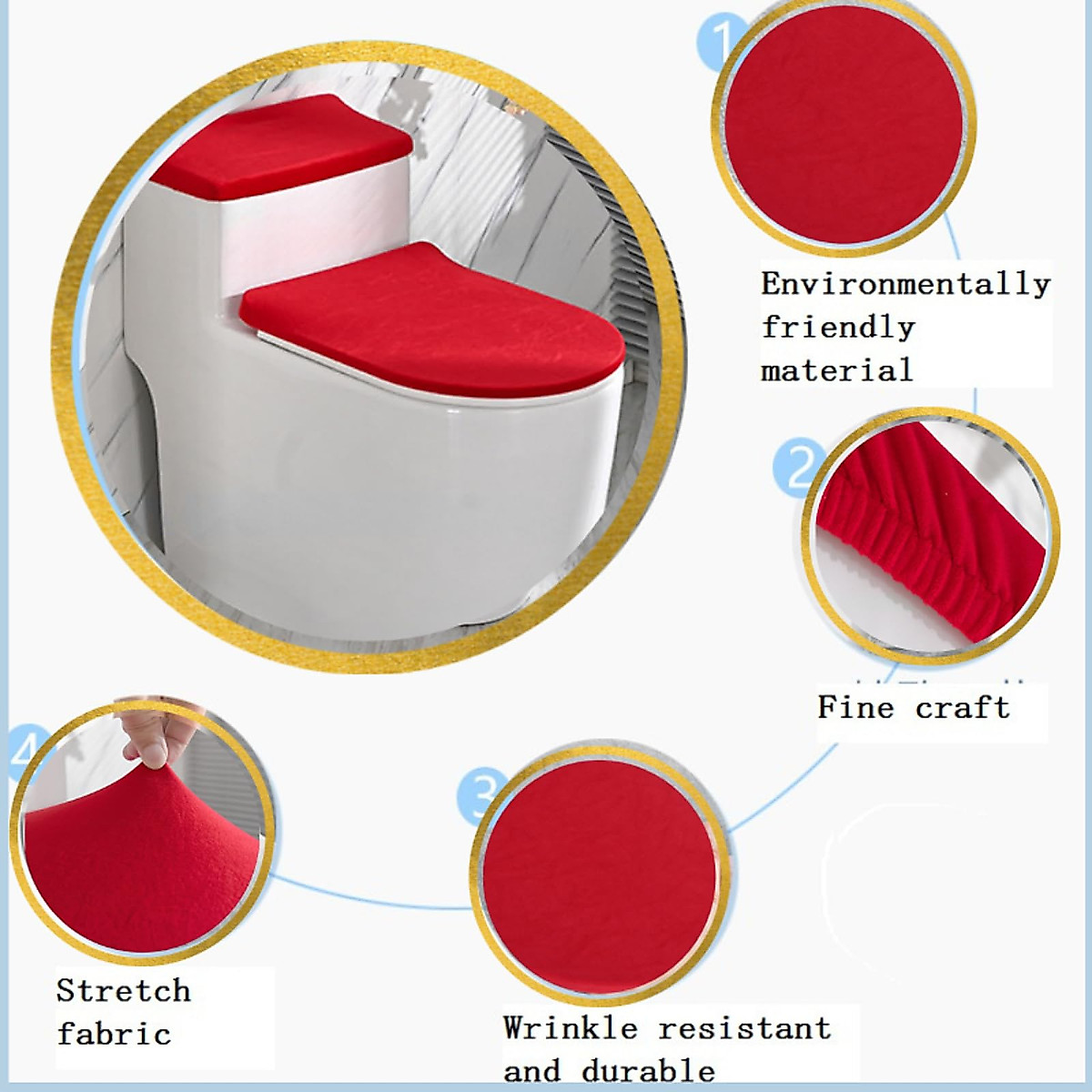 Toilet Tank Lid Cover and Toilet Lid Cover, Bathroom Toilet Lid Seat Cover Set,Toilet Protector Cover，Stretch Washable Spandex Fabric, Fits Most Toilet Tanks & Lids，Hotel and Home，Red (5)