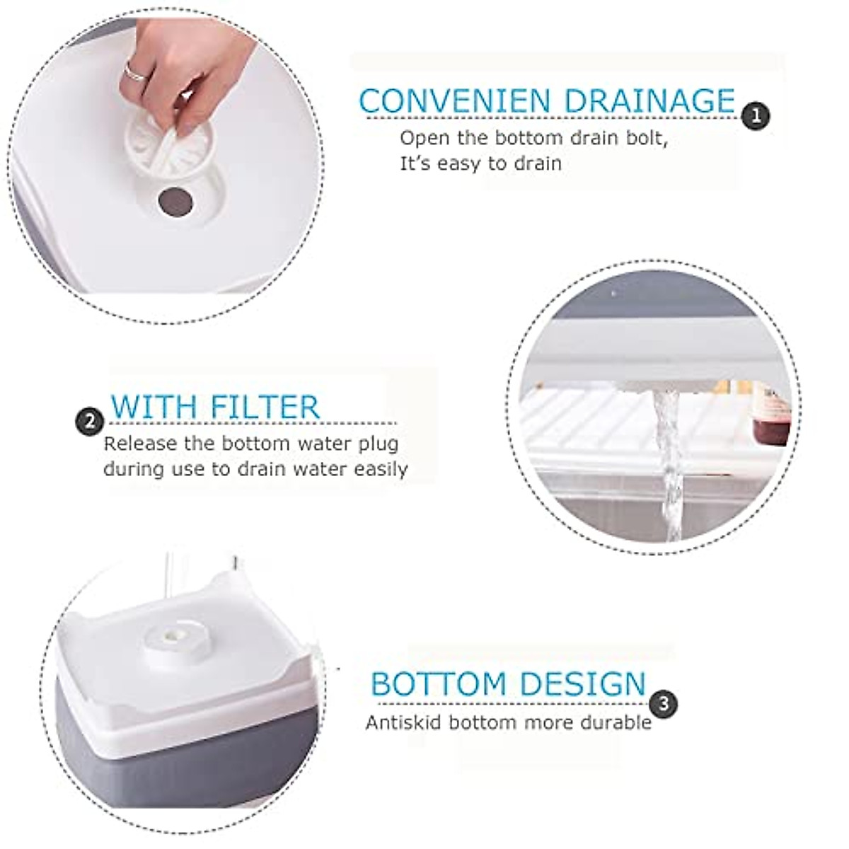 MontNorth Collapsible Basin Bucket,9L Collapsible Dishpan with Drain Plug for Kitchen Sink,5L Portable Foldable Small Plastic Water Supplies for Outdoor Garden Camping Fishing Car Wash(Sets of 2)